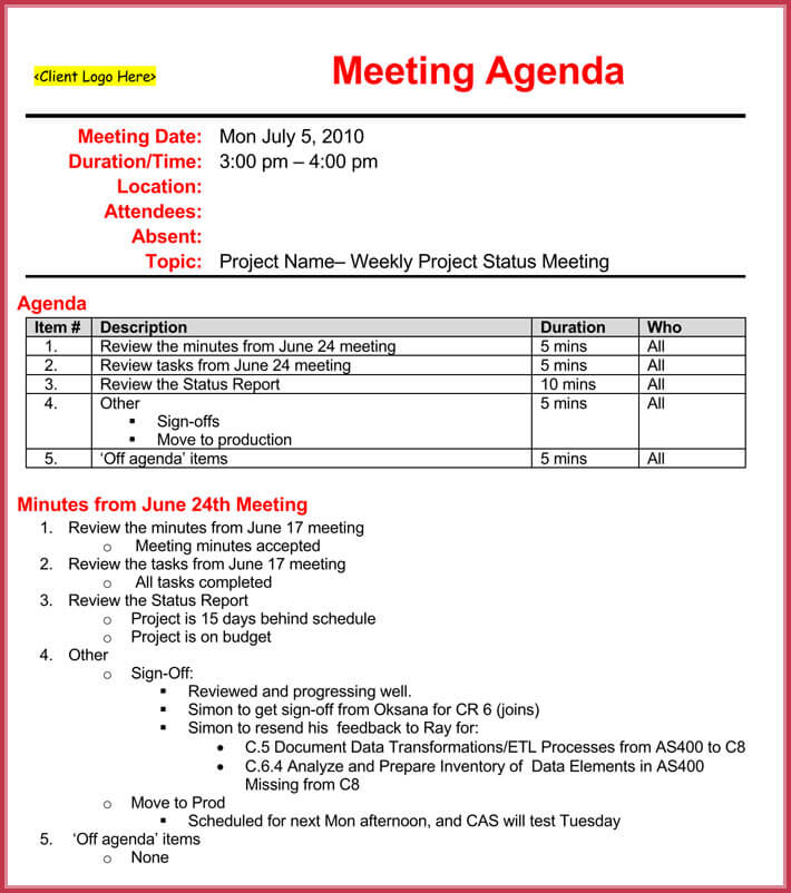 Weekly Meeting Agenda Template - 9+ Samples, Formats in Word, PDF Weekly Meeting Agenda Template - 9+ Samples, Formats in Word, PDF