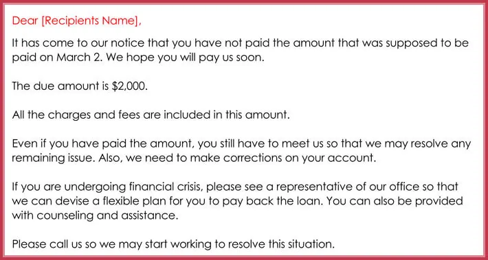 Past Due Notice Letter