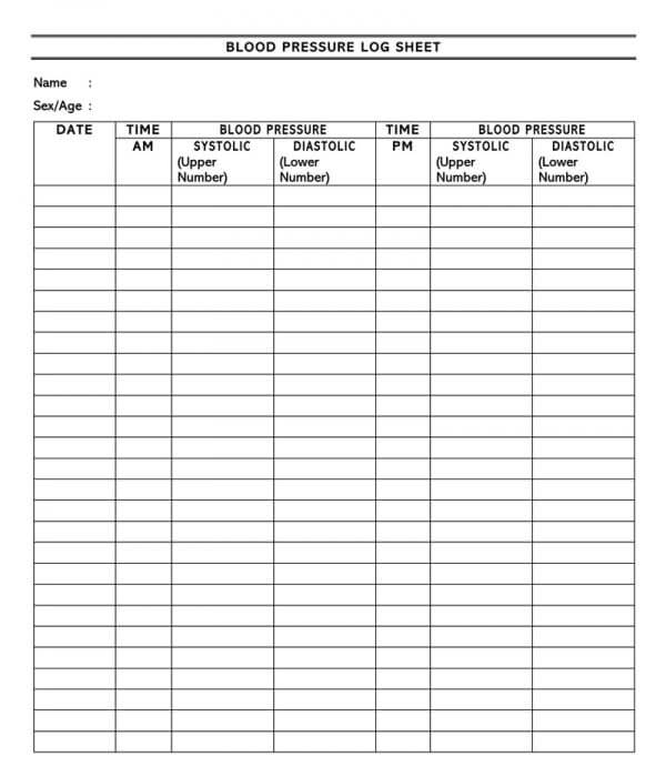 30 Free Blood Pressure Log Sheets and Charts (Word | PDF)
