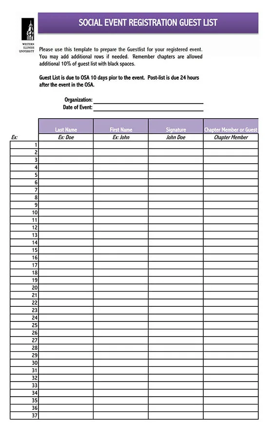 Excel Guest List Template