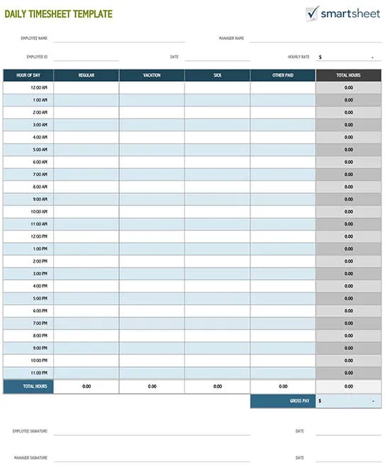Sample Time Card Template
