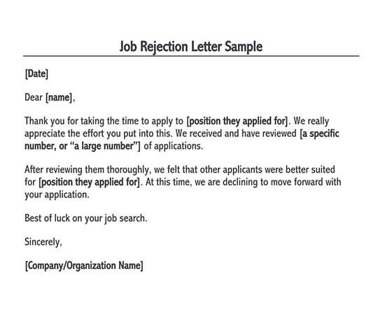 Job Candidate Rejection Letter Job Candidate Rejection Letter