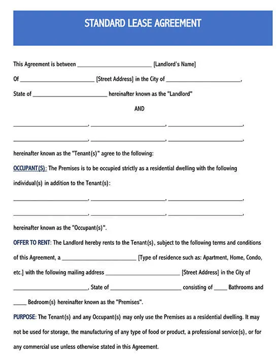 Rental Property Lease Agreement Template