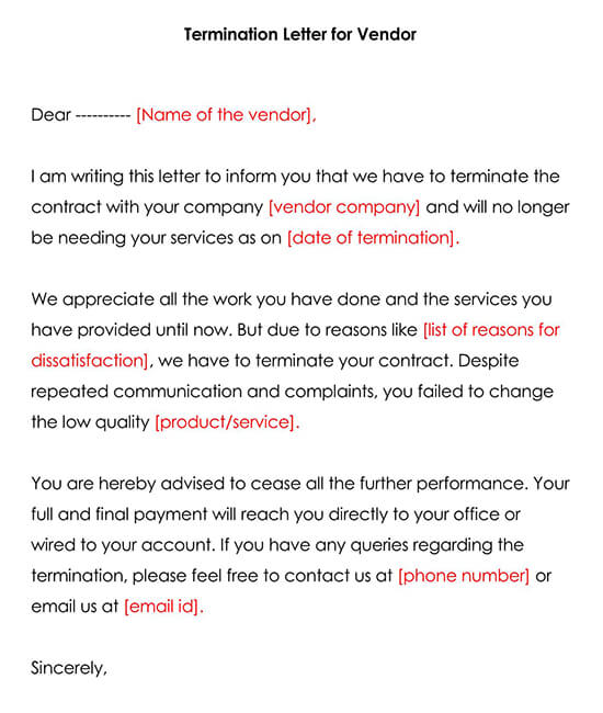 Supplier Vendor Termination Letter Samples Examples Supplier Vendor Termination Letter Samples Examples