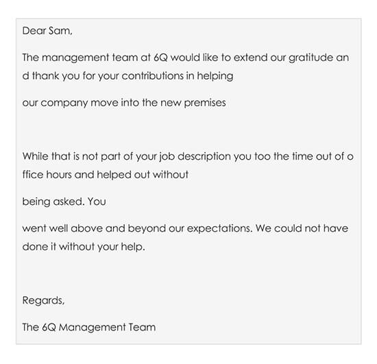 Example letter of appreciation for a job well done