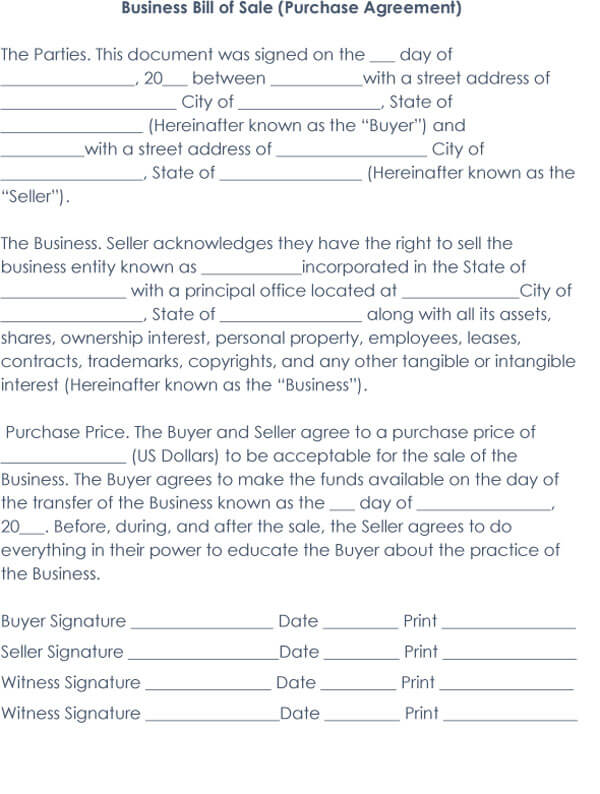 Free Business Bill of Sale Templates (Word | PDF)