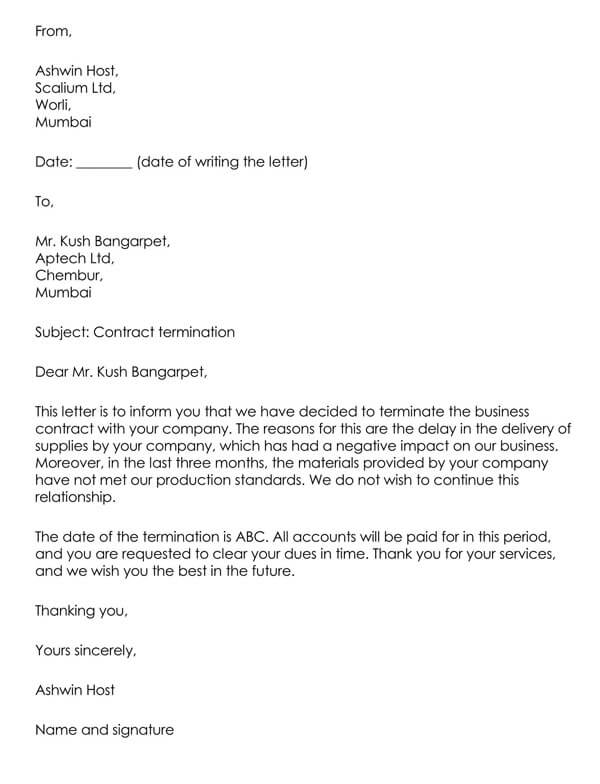 Business Contract Termination Letter Sle Template - Infoupdate.org Business Contract Termination Letter Sle Template - Infoupdate.org