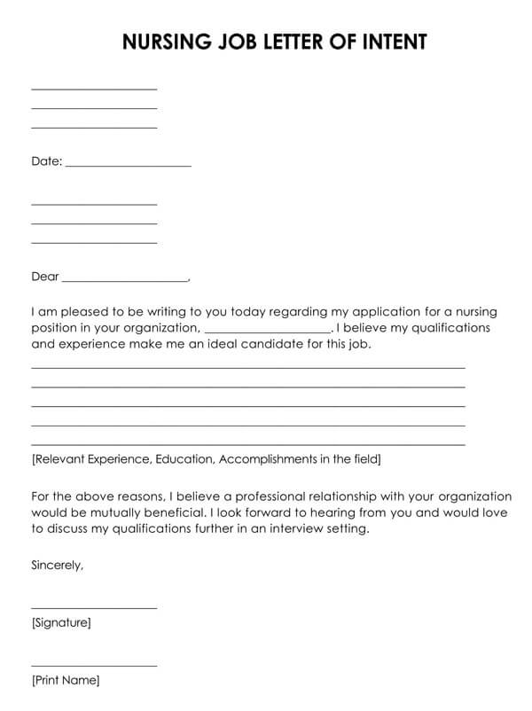 6 Best Letter of Intent for Nursing Job Samples