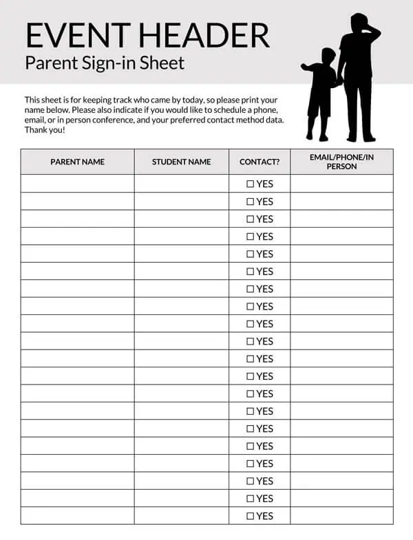 Parent Sign Up Sheet Template