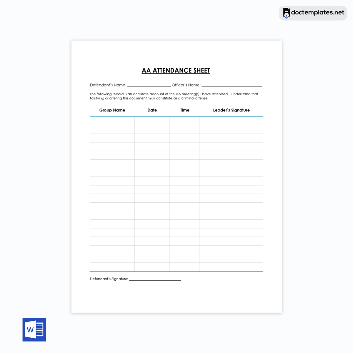 Aa Meeting Attendance Sheet
