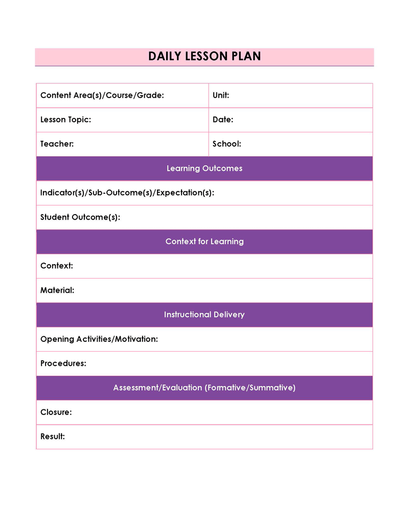 Daily Lesson Plan Template 15 Free Pdf Word Format