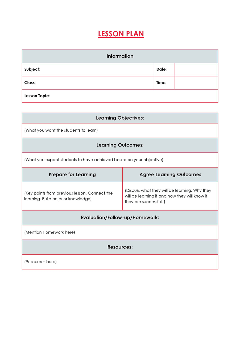 Daily Lesson Plan All Form Templates