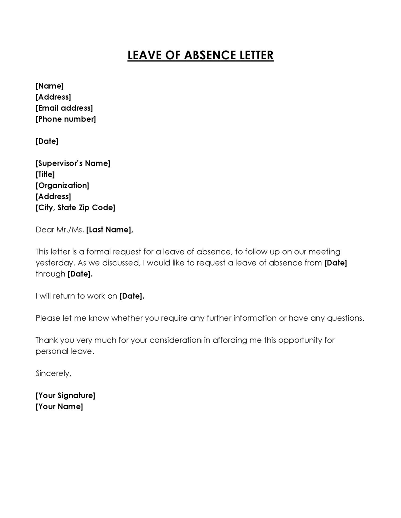 46 Free Leave of Absence Request Letter Templates