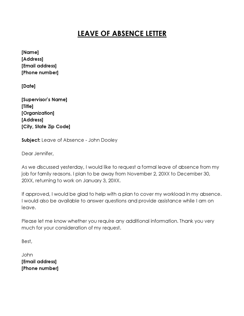 46 Free Leave of Absence Request Letter Templates
