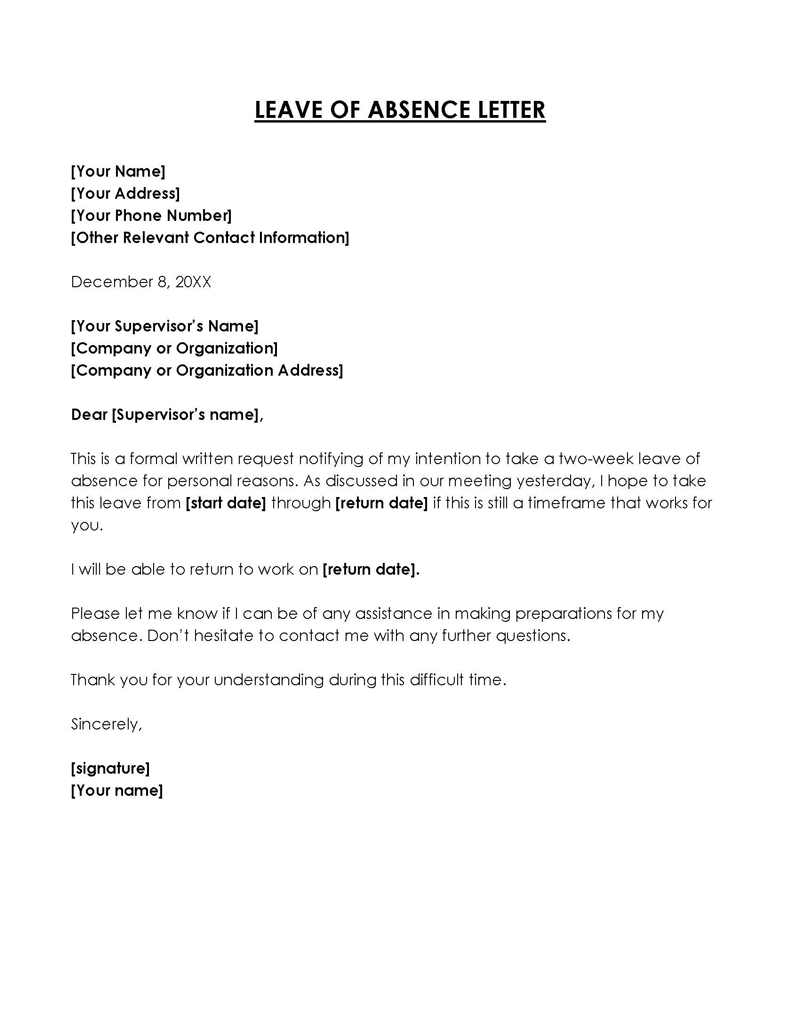 46 Free Leave of Absence Request Letter Templates