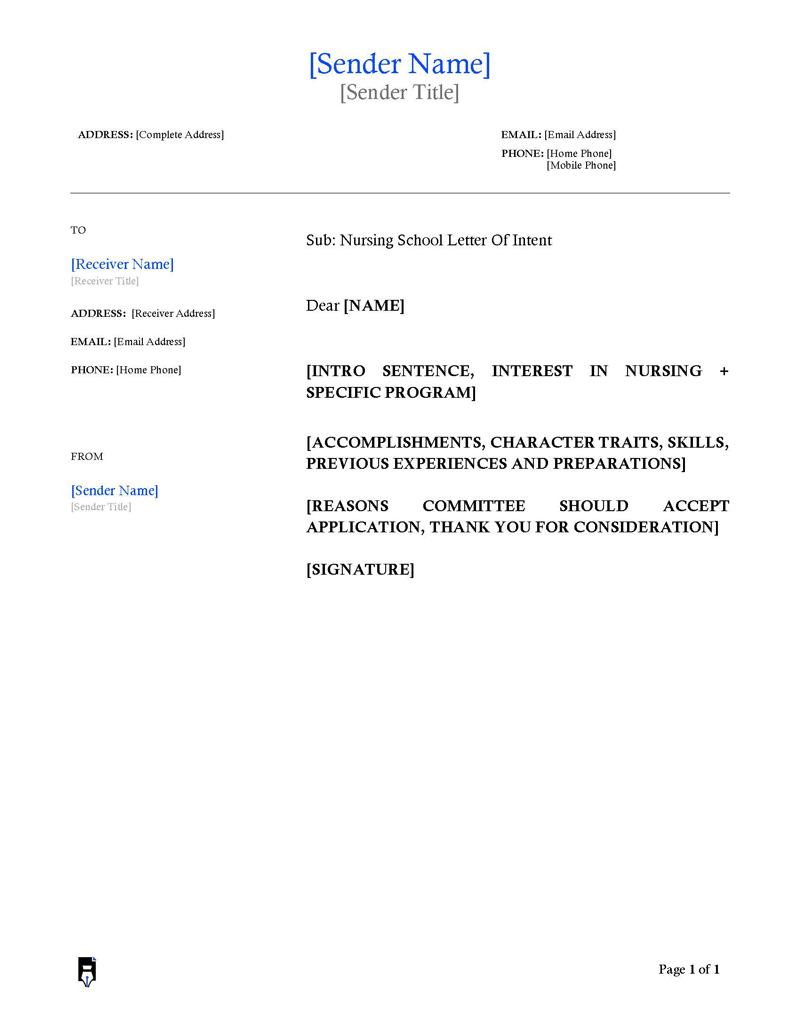 Letter Of Intent Template For Nursing School