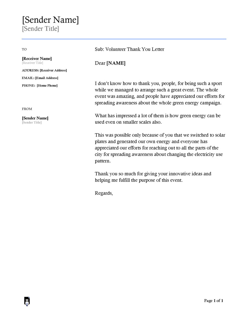 Sample Letters Recognizing A Volunteer