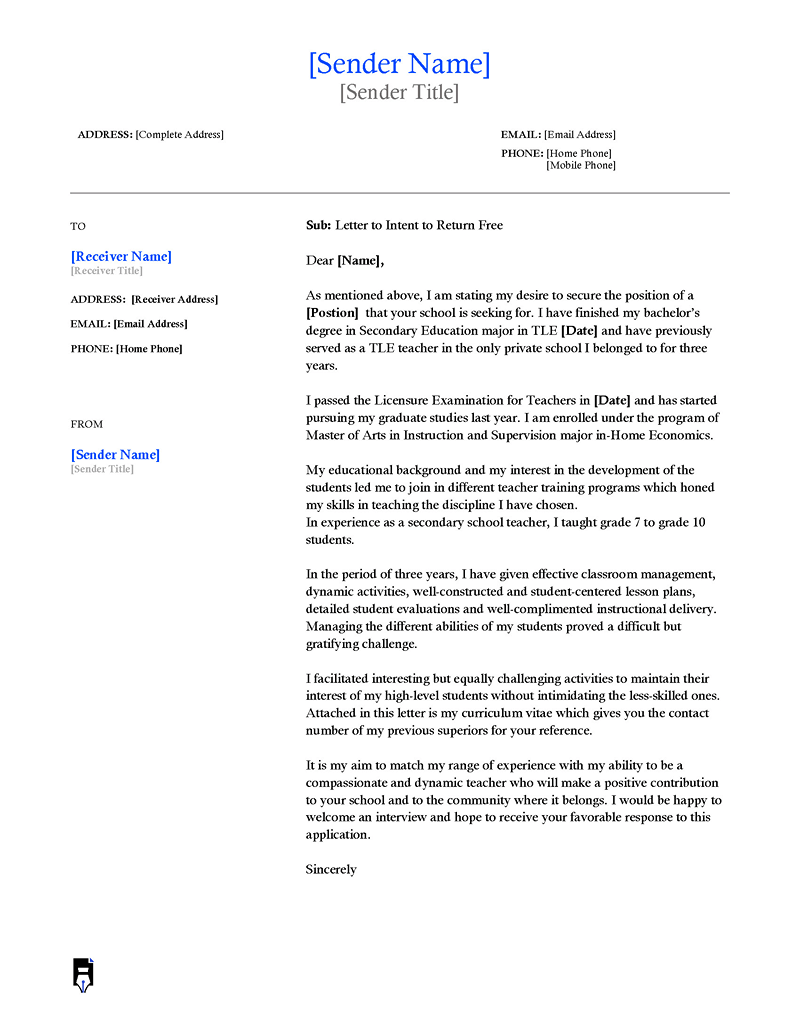 Letter Of Intent to Return | Writing Steps & Templates
