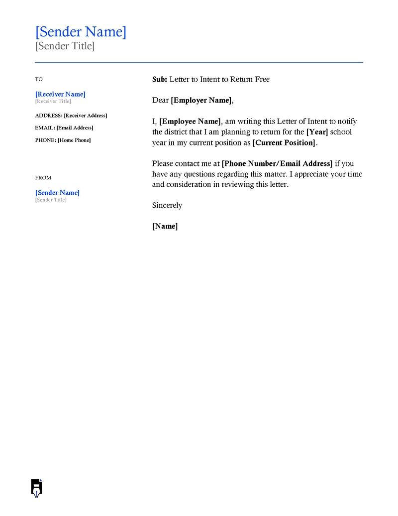 Letter Of Intent to Return | Writing Steps & Templates