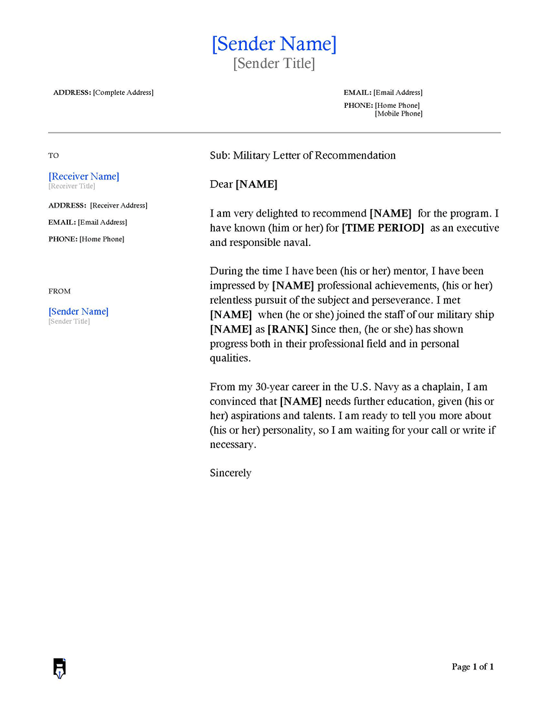 30 Military Letters Of Recommendation Army Navy Air Force