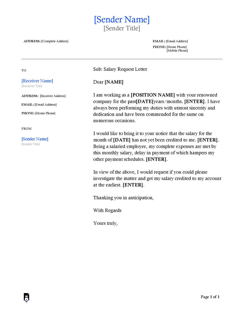 5 Free Request Letter Template For Salary Sample Example