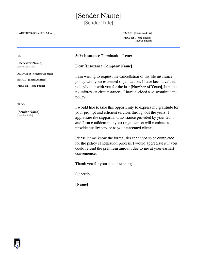 Insurance Cancellation Letter Format Freelook Cancellation Form | PDF